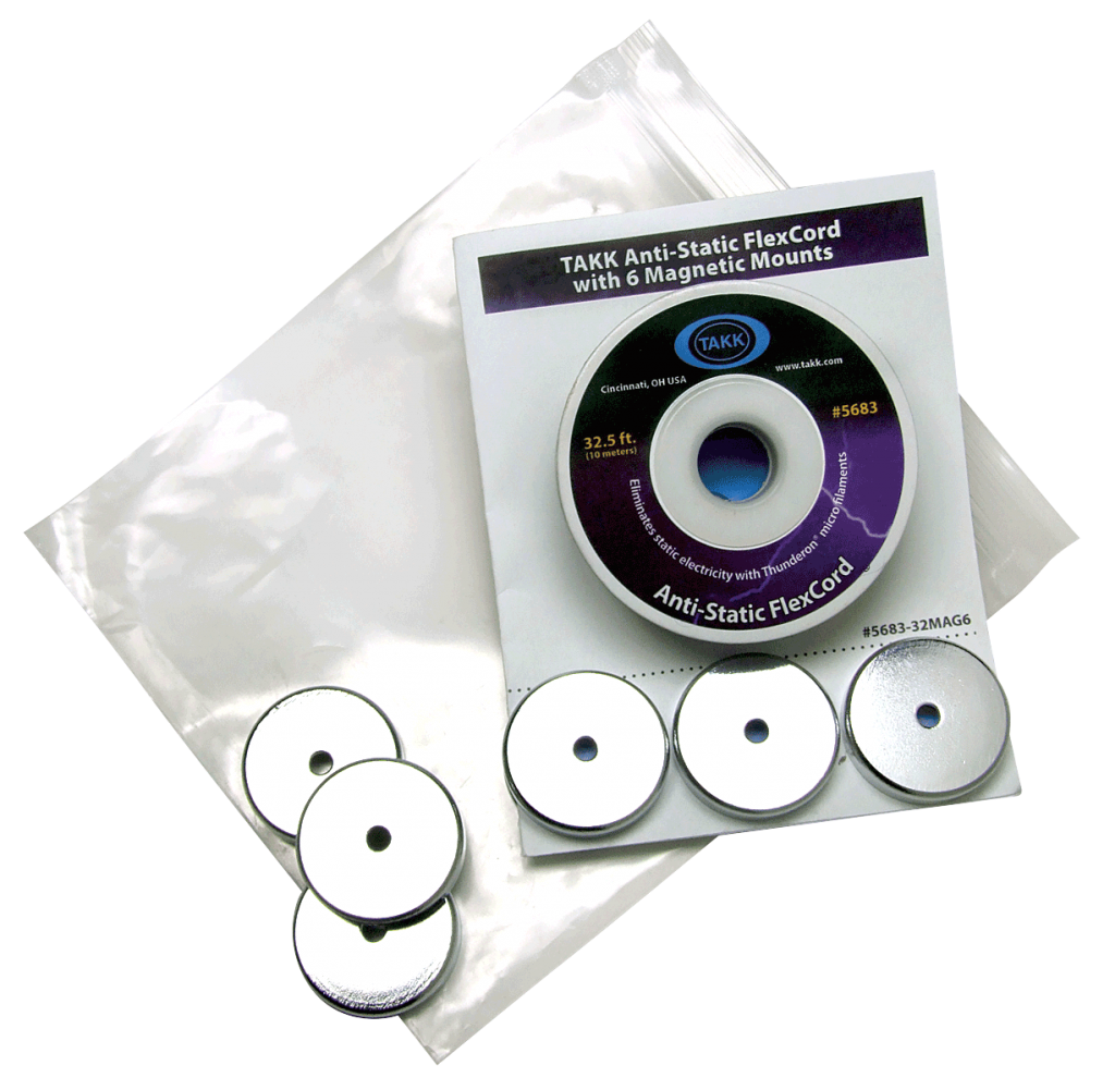 FlexCord™ with 6 Magnet Mounts Stretchable Static Eliminating Cor